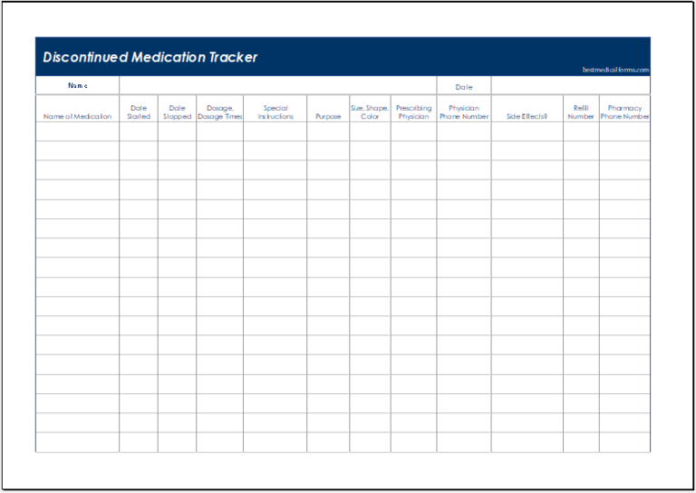 Discontinued Medication Tracker Template for Excel | Sample