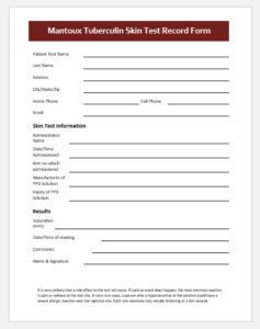 TB Skin Test Record Form Template for Word | Download Sample