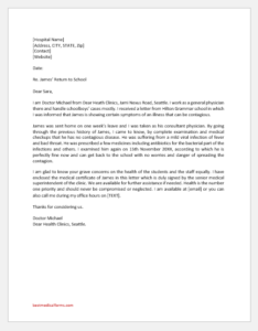 Return to School Note from Doctor | Download Samples