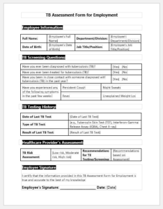 TB Assessment Form for Employment | Download Sample Template
