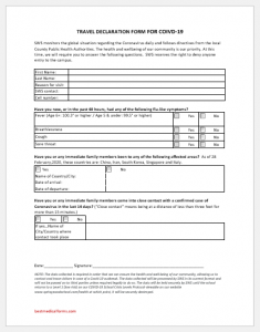 Travel Declaration Form for COVID-19 MS Word Format | Edit