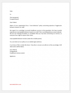 Zero Tolerance Policy Letter to Patients | Download Samples