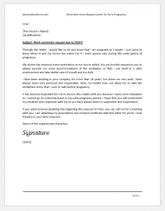 Work Restriction Request Letter for Early Pregnancy | Free