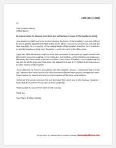 Excuse Letter for Absence due to Medical Checkup | Samples