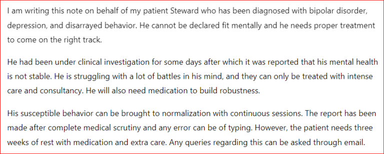 Diagnosis Note/letter from Psychologist | Copy Samples