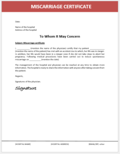 Miscarriage Medical Certificate Template | Download Letter