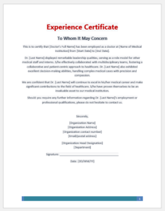 Doctor Experience Certificate Templates | Download for Word