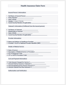 Claim Form for Health Insurance Policies | Download Sample