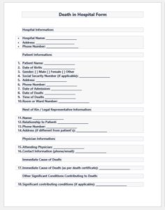 Death in Hospital Form Template for Word | Download Sample