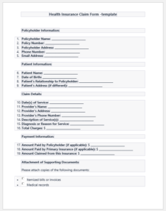 Health Insurance Claim Form Template for Word | Download