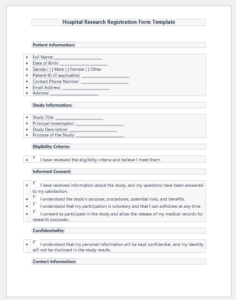 Hospital Research Registration Form Template for Word
