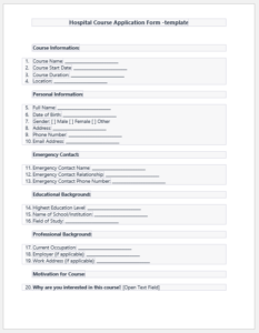 Hospital Course Application Form Template | Download Sample