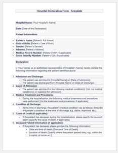 Hospital Declaration Form Template for Word | Download