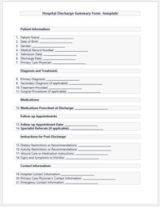 Hospital Discharge Summary Form Template | Download Sample