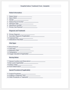 Hospital Indoor Treatment Form Template | Download Sample