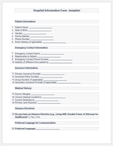 Hospital Information Form Template for Word | Download