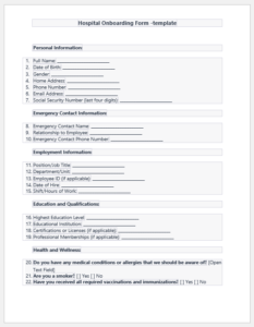 Hospital On-boarding Form Template for Word | Download File