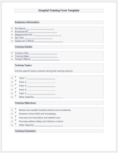 Hospital Training Form Template for Word | Download Samples