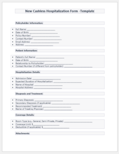 New Cashless Hospitalization Form Template | Download Form