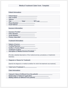 Medical Treatment Claim Form Template | Download for Word