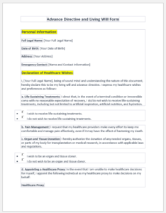 Advance Directives and Living Will Form | Download Word File