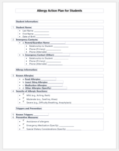 Allergy Action Plan Form for Students | Download Template