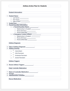 Asthma Action Plan Form for Students | Download Template