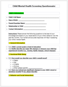 Child Mental Health Screening Questionnaire | Download File