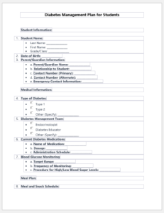 Diabetes Management Plan Sheet for Students | Download