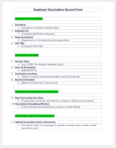 Vaccination Record Form for Employees | Download Word File