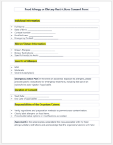 Food Allergy or Dietary Restrictions Consent Form | Download