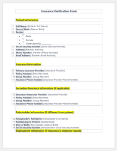 Insurance Verification Form Template for Word | Download