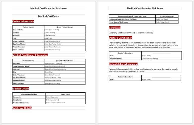 Medical Certificate for Sick Leave | Download Templates
