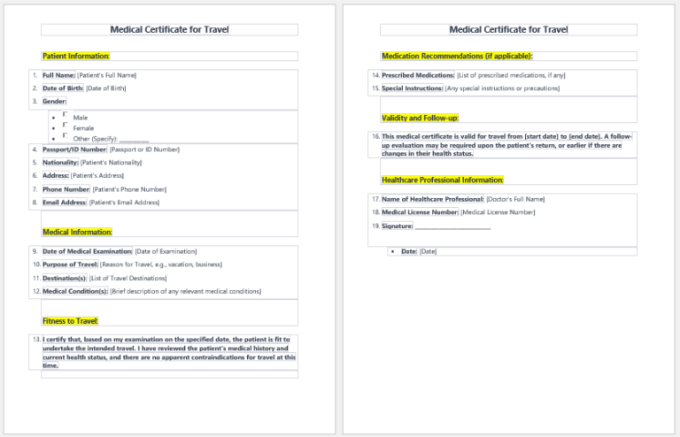 Medical Certificate for Travel | Download MS Word Template