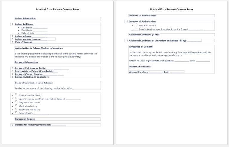 Medical Data Release Consent Form Template | Download File