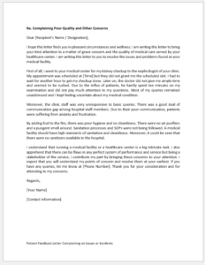 Patient Feedback Letter Complaining on Issues or Incidents