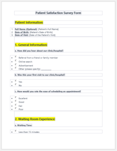 Patient Satisfaction Survey Form Templates | Download File