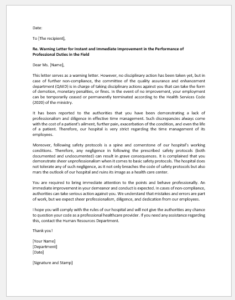 Warning Letter for Immediate Improvement Required for Professional ...