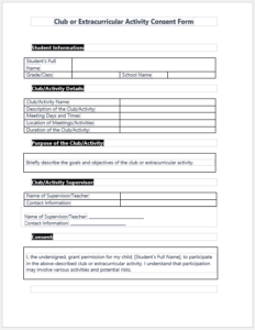 Club or Extracurricular Activity Consent Form | Download