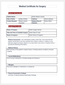 Medical Certificate for Surgery | Download Template for Word