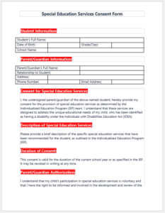 Special Education Services Consent Form | Download Template