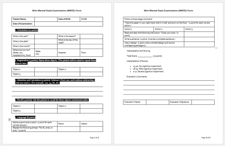 Mental Health Evaluation Forms for MS Word | Download Free