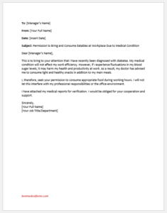 Permission Letter for Eatables in the Office due to Diabetes